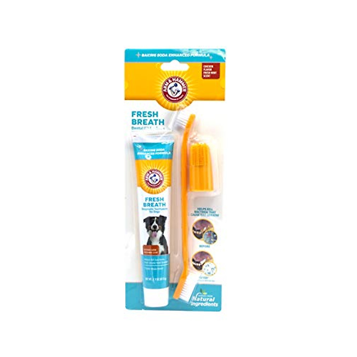 Arm & Hammer for Pets Fresh Breath Kit for Dogs | Contains Toothpaste, Toothbrush & Fingerbrush | Reduces Plaque & Tartar Buildup | Safe for Puppies, 3-Piece Kit, Chicken Flavor