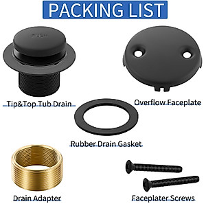 Matte Black Bathtub Drain Tip-Toe Tub Trim Set with Two-Hole Overflow Faceplate Bathroom Tub Drains Replacement Conversion Tub Drain Kit Assembly with Universal Fine & Coarse Thread
