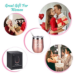 GINGPROUS Best Sister Ever Wine Tumbler with Lid, Sisters Birthday Gifts from Sister Brother Sister in Law Wine Tumbler, Stainless Steel Insulated Wine Tumbler with Straw (12 Oz, Rose Gold)