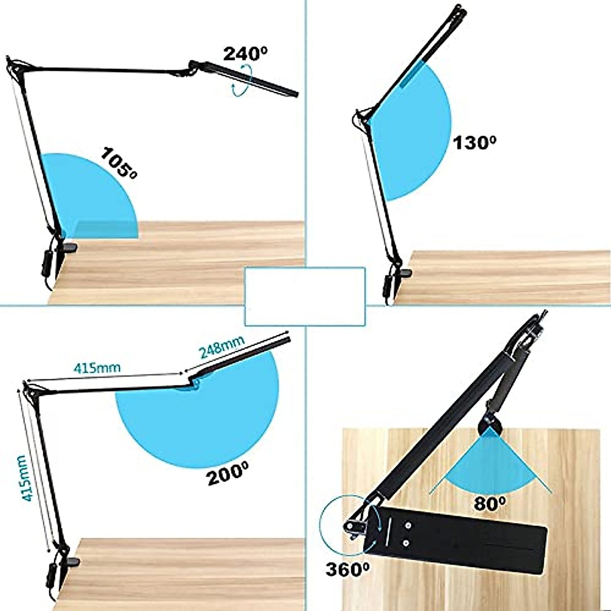 EPMANN Lamp Foldable Long Arm LED Desk Lamp Dimmable Touch Control Work Light Eye Protection Architect Desk Lamp, 4 Lighting Modes & 6 Brightness Levels Bed Lamp (Color : Silver)