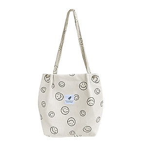 JARKJARD Corduroy Tote Bag Aesthetic Cute Tote Bags Large School Shoulder Bags for TeenGirls Trendy Stuff(Beige)