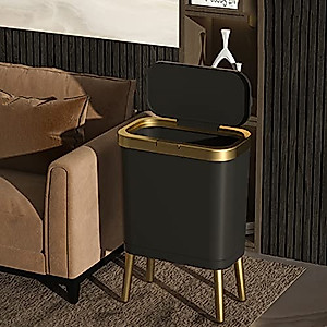 Doyingus Trash Can with Lid, 3.3 Gal Plastic Garbage Can with Legs, Slim Waste Basket with Push Button for Kitchen Bathroom (Black)