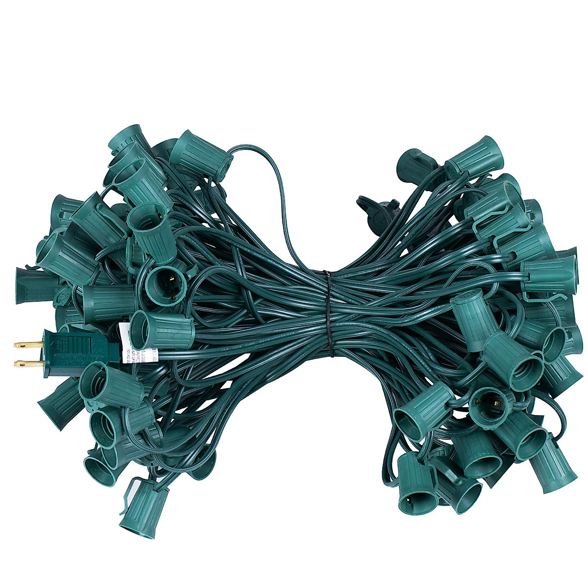 C9 Light Strand 100 FT for E17-12 Spacing, Outdoor String Light Christmas Stringer with 100 Sockets for Patio, Green Wire