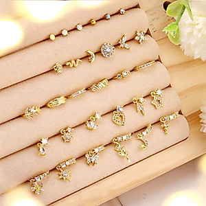 30 Pcs Dangling Nose Rings 20g Nose Ring Hoop L Shaped Stainless Steel Dangling Nose Studs Cute Nose Piercing Jewelry for Women (Gold)