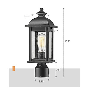 FEMILA Dusk to Dawn Outdoor Post Light, Waterproof Pole Lantern Light Fixture, Exterior Lamp Posts Outdoor Lighting for Garden Patio Yard Pathway Driveway, Clear Glass Panel, 4FD54P-PC BK