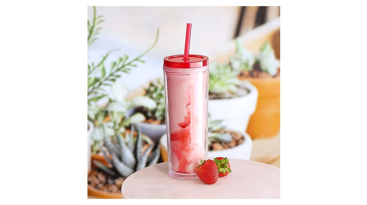 Cupture Skinny Acrylic Tumbler Cups - 18 oz, 8 Pack with Straws