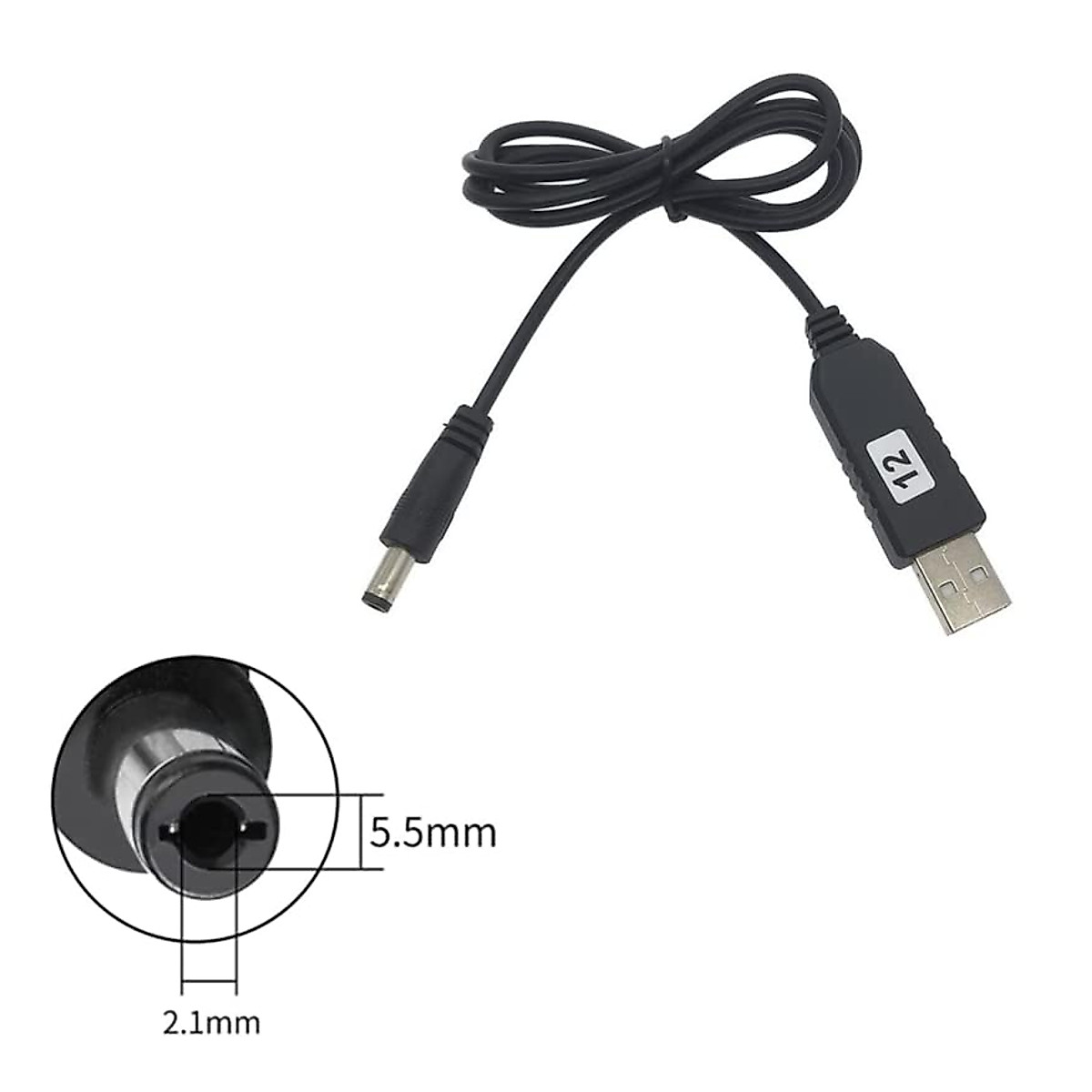 LJCELL 2pcs USB 5V to DC 12V Convert Cable 5V to 12V Voltage Step-Up Cable 5.5x2.1mm DC Connect Male for Router LED Strip Light