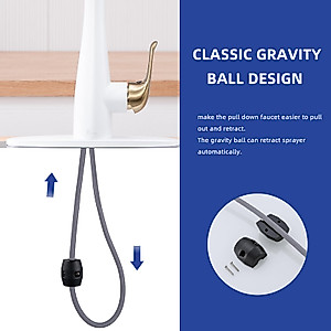 HGHGK Kitchen Faucet with Soap Dispenser and Pull Down Sprayer - Stainless Steel Single Handle Kitchen Sink Faucet, 1 or 3 Hole Design for Modern Farmhouse Kitchens, Rv, and Bar Sinks (Whit and Gold)