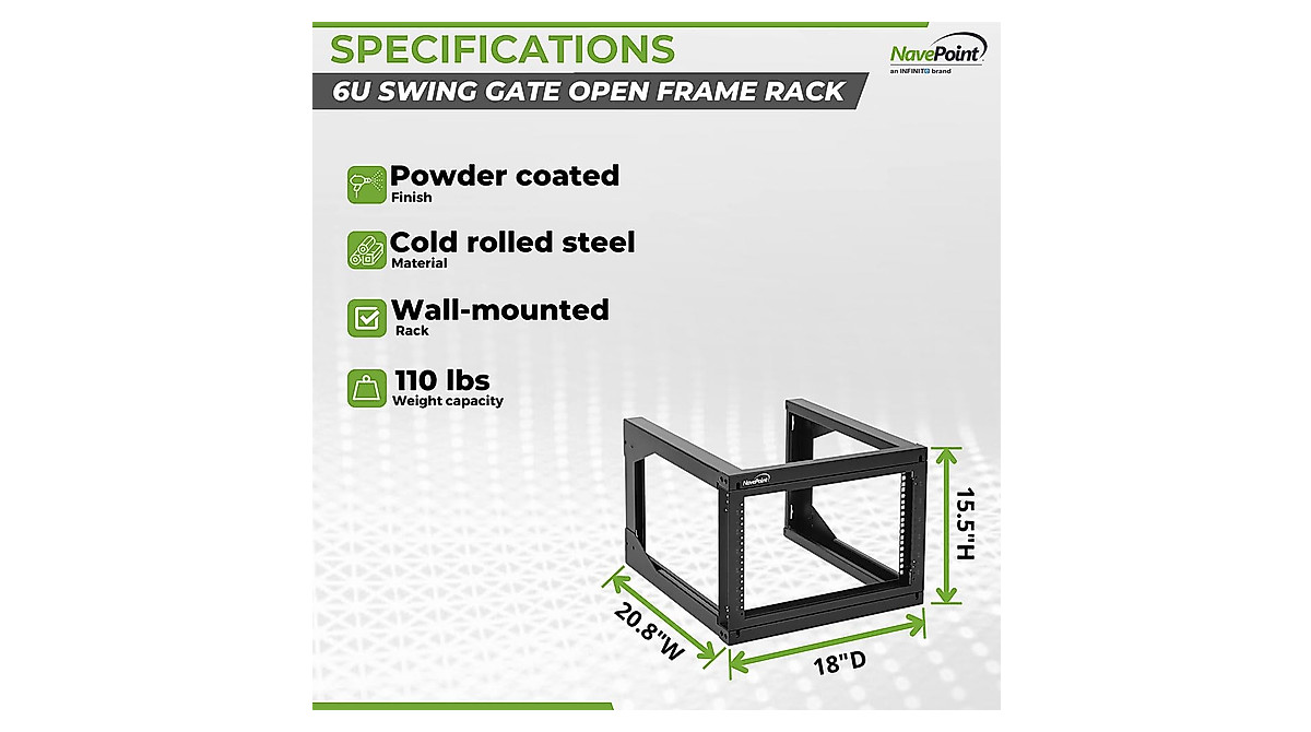 NavePoint 6U Wall Mount Server Rack with Swing Gate - Space-Saving Design