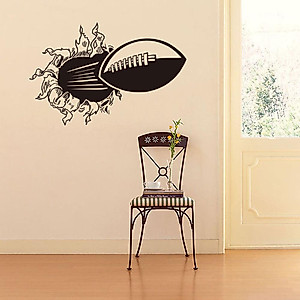 BIBITIME Rugby Break Through Wall Sticker American Football Wall Decals Vinyl Art Mural for Sport Fans Boys Bedroom Living Room