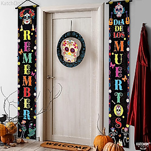 KatchOn, Dia De Los Muertos Porch Sign Banners - Large, 72x44 Inch | Dia De Los Muertos Door Covers, Dia De Los Muertos Decorations | Day of the Dead Door Banner, Day of the Dead Halloween Decorations