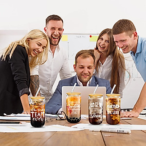 Purpeak 6 Set Employee Appreciation Gifts Thank You Gifts for Staff Coworker Thank You Glass Cups 16 oz Can Shaped Beer Glass with Lids Straws Brushes for Team Teacher Nurse(Inspirational Style)