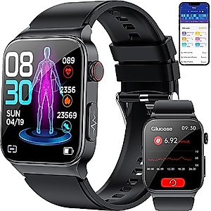 Blood Health Monitor Smart Watch for iPhone Android Bluetooth Calling 2023 Upgraded Non-invasive Blood Sugar Test Smartwatchs Men Women with Heart Rate Blood Oxygen Pressure HRV Fitness Tracker Watch