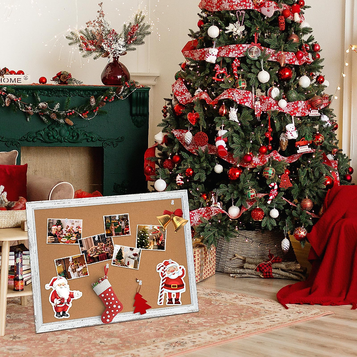 QUEENLINK Cork Board, White Framed Bulletin Board for Wall, 36” x 24” Wall Mounted Vision Board Decorative Poster Board with 10 Push Pins for Home & Office