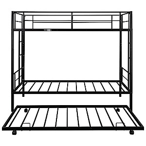 CALABASH Twin Over Twin Metal Bunk Bed with Trundle Heavy Duty Twin Size Metal Bunk Beds Frame with 2 Side Ladders Convertible Bunkbed with Safety Guard Rails,No Box Spring Needed (Black)