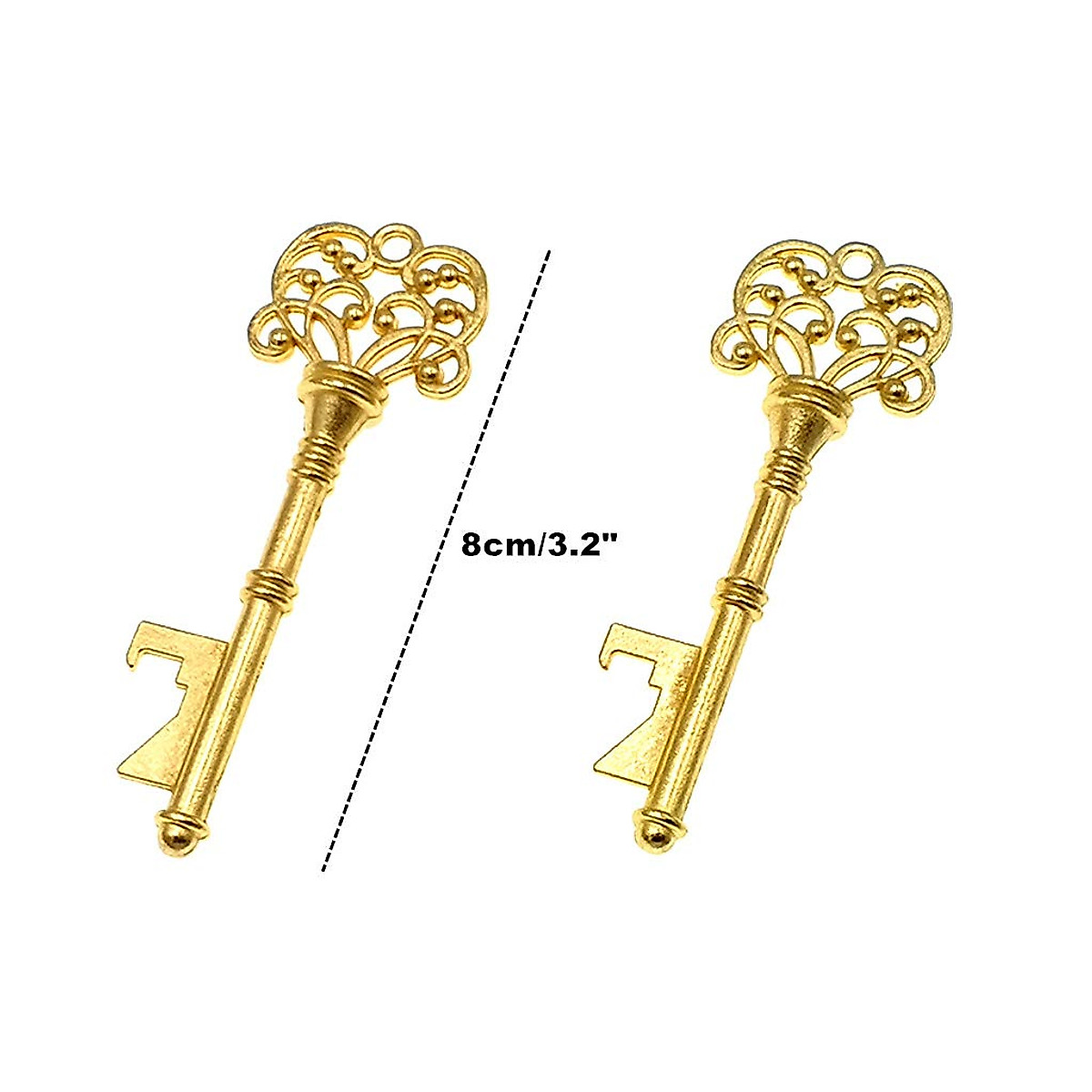 50pcs Skeleton Key Bottle Opener Wedding Party Favor Souvenir Gift with Candy Box and Ribbon(Gold)