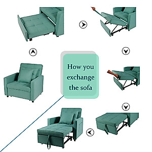 Polar Aurora Sofa Bed Chair 3-in-1 Convertible Chair Bed, Lounger Sleeper Chair, Single Recliner for Small Space with Adjustable Backrest (Green)