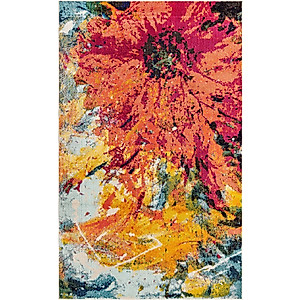 Unique Loom Estrella Collection Distressed, Floral, Abstract, Modern, Bright Colors Area Rug, 5' 0" x 8' 0", Multi/Blue