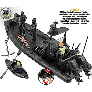 Click N’ Play Military Elite Swat Unit Force Patrol Dinghy Boat 25 Piece Play Set with Accessories - Click n Play Military Toy Boat - SWAT Toys
