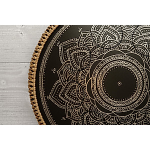 GUDA DRUM Freezbee Black with Ice Flower design, FREE Rope Decoration and Travel Bag