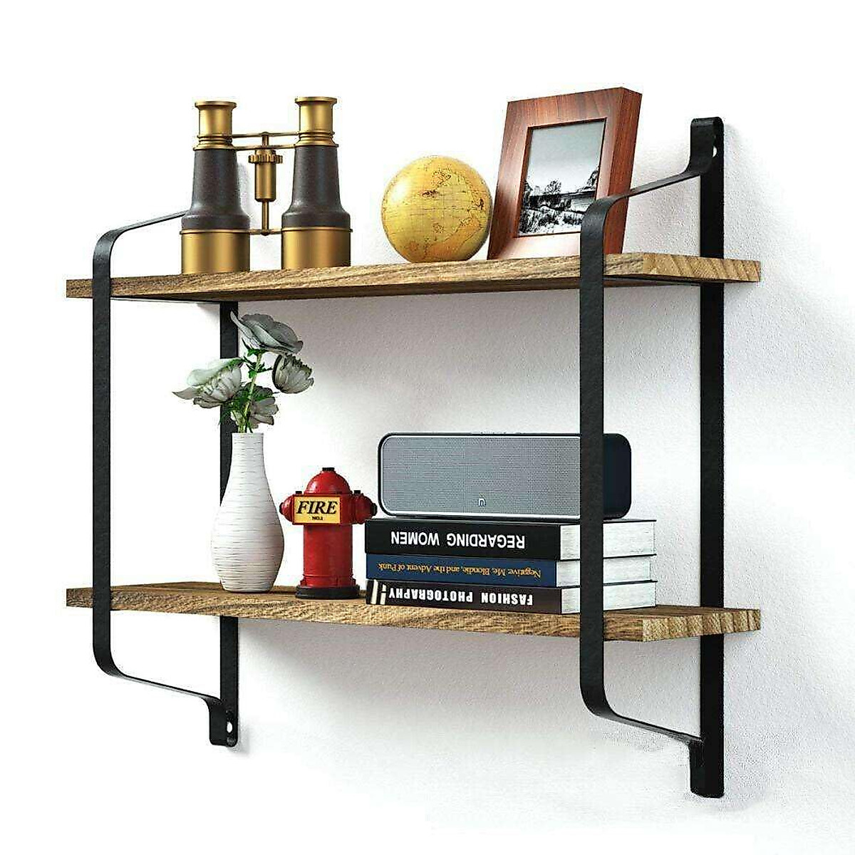 ESRW Rustic Industrial Wood Metal Wall Floating Shelf Storage Rack Bookshelf Bathroom Generic Wall Shelves Floating-Shelves Wall Decor Bedroom Decor Floating Shelves Bathroom Storage Wall shelve