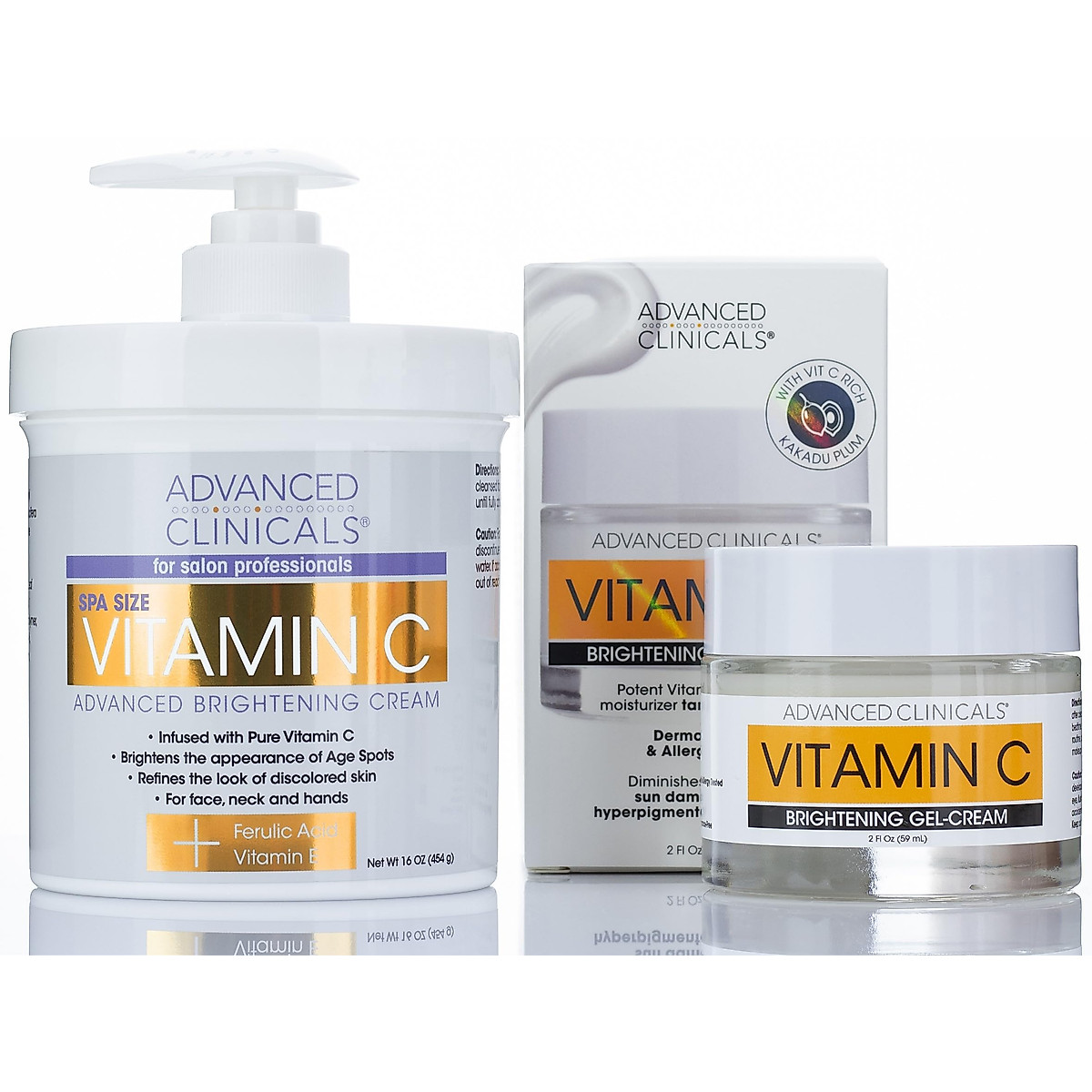 Advanced Clinicals Vitamin C Body Cream + Potent Vitamin C Face Lotion Brightening Skin Care Set, Anti Aging Dry Skin Rescue Creams Target Dry Skin, Sun Damaged Skin, Wrinkles, & Dark Spots, 2-PC Set