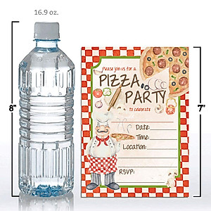 Watercolor Chef Pizza Party Themed Birthday Party Invitations for Kids, 20 5x7 Fill In Cards with Twenty White Envelopes by AmandaCreation