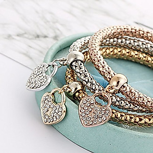 BELLA-Bee 3PCS/SET Multilayer Butterfly Heart Elephant Charms Chain Bracelet Crystal Stretch Bracelet for Women jewelry (3PC/SET Heart)