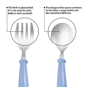 Kirecoo 4 Pieces Toddler Utensils Stainless Steel Baby Forks and Spoons Silverware Set Kids Silverware Children's Flatware Kids Cutlery Set with Travel Carrying Cases for Lunch Box (Blue＆Pink)