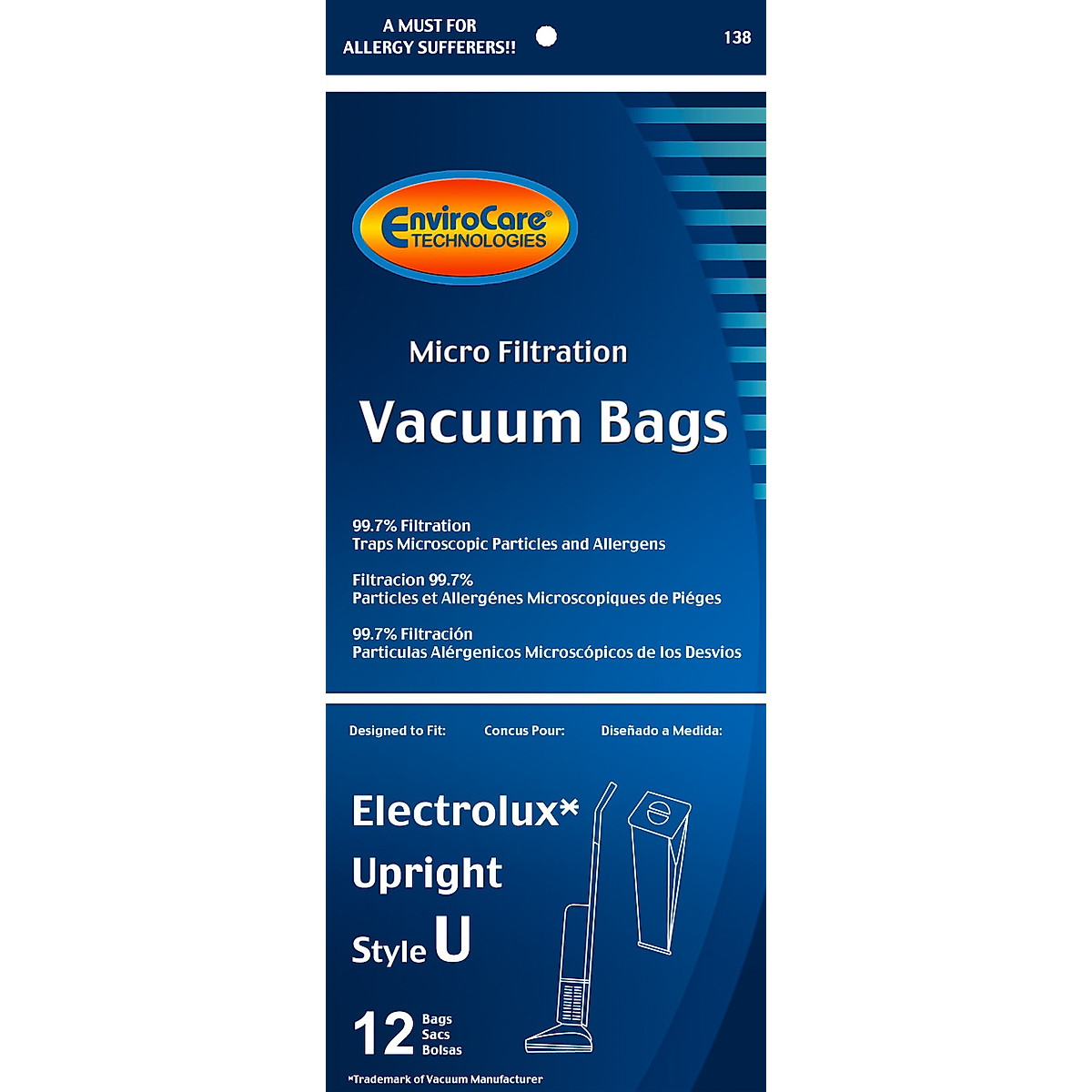 EnviroCare Replacement Micro Filtration Vacuum Cleaner Dust Bags made to fit Electrolux Upright Style U and ProTeam Prolux, ProCare & ProForce Uprights 12 pack