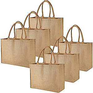 BeeGreen 6 Pack Burlap Tote Bags Bulk Laminated Interior W16.5“×H13”×D7.25“ X-Large Jute Tote Beach Bags w Inner Zipper Pocket & Handles for Mother's Day Teacher Bridesmaid Wedding Gift Bags for DIY