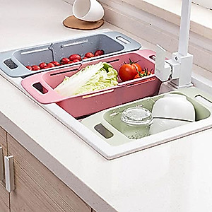 Cabilock Expandable Dish Drying Rack Adjustable Over The Sink Dish Drainer Utensil Silverware Fruit Storage Holder Basket for Home Kitchen Pink