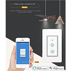 Nexete Smart Wi-Fi Double Light Switch, 2 in1 Single Pole Switch Compatible with Alexa Google Assistant & IFTTT,Remote Control, Timing Function No Hub Required (1-Pack Double Smart Switch)