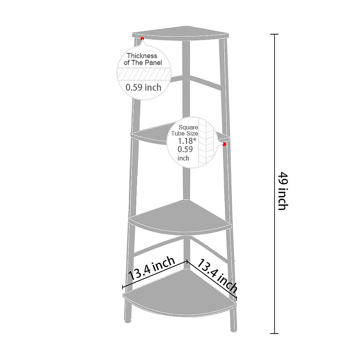 AZL1 Life Concept Industrial Corner Shelf, 4-Tier Bookcase, Storage Rack, Plant Stand for Home Office, Wood Look Accent Furniture with Metal Frame, Rustic Brown