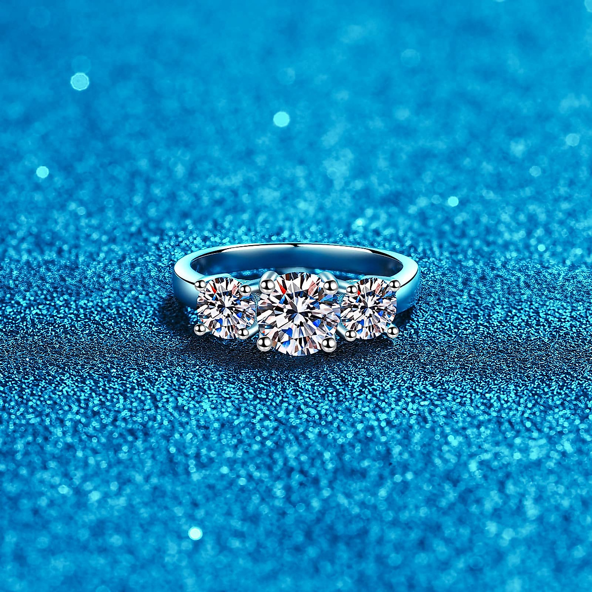 CHIRENMA 3 Stone/5 Stone Round Cut Moissanite Engagement Rings for Women in Sterling Silver, Round Cut Sparkling Wedding Band for Women Size 6-8 (3 stone, 6)