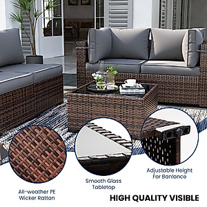 UDPATIO Patio Furniture Sets, Modular Rattan Outdoor Patio Sectional Furniture Sofa Set, Wicker Patio Conversation Set for Backyard, Deck, Poolside, 2PC Brown/Grey