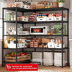 REIBII 1500LBS Storage Shelves 61.2''W Wire Shelving Unit 5 Tier Metal Shelving for Storage Rack Shelves for Storage Heavy Duty Garage Shelf Pantry Shelves Kitchen Shelving, 61.2''W*72.4''H*15.7" D