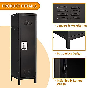 STANI Metal Locker, Metal Cabinet for Home Office, Metal Storage Locker with Doors and Shelves, Lockable File Cabinet Organizer Coat for Gym, School, Office