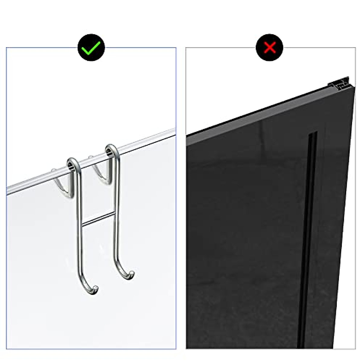 Over Shower Glass Door Hook, 2 Pack Silver 304 Stainless Steel Extended Shower Door Hooks, Bathroom Frameless Drilling-Free Hanger, Double Side Towel Hooks, for Bathing Suits, Robe, Loofah, Shaver