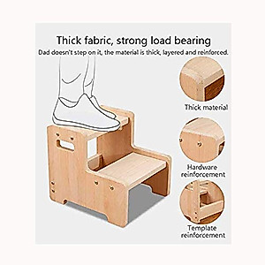 YEBDD Wooden 2-Step Stool with Maple Finish for Kids and Adults, Features 2 Convenient Carrying Handles, Suitable for Individuals Up to 200lbs