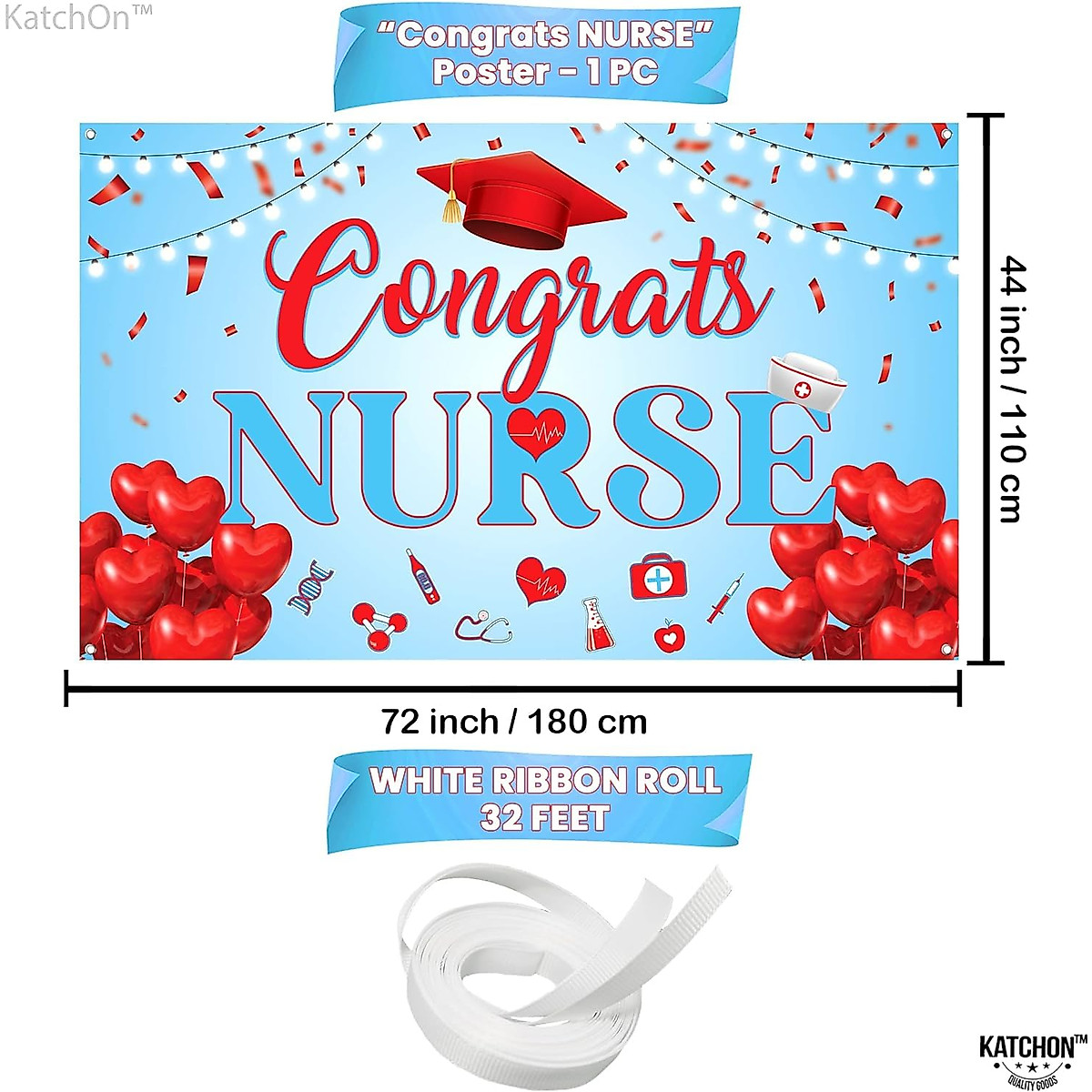 KatchOn, Congrats Nurse Banner Red and Blue - 72x44 Inch | Nurse Graduation Banner, Nursing Graduation Decorations Class Of 2024 | Congrats Nurse Party Decorations, Nursing Graduation Party Supplies