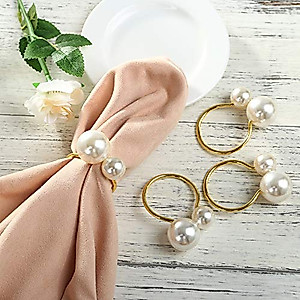 KESOTE Set of 12 Pearl Napkin Rings, Gold Napkin Ring Holders for Formal or Casual Dinning Table Decor