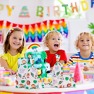 100 Pcs Jungle Animal Party Favors Bags Safari Animal Plastic Goody Treat Bags Safari Jungle Cellophane Gift Bags with Ribbons for Baby Shower Favors Jungle Theme Party Supplies for Birthday Party