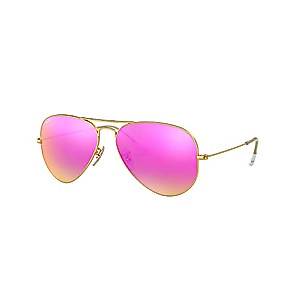 Ray-Ban RB3025 Classic Aviator Sunglasses, Matte Gold/Green Mirrored Fuchsia, 58 mm