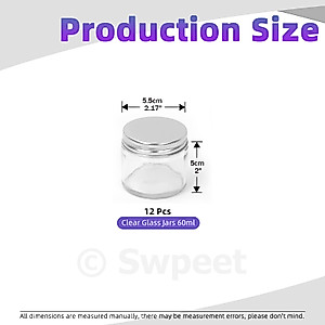 Swpeet 15 Packs 2 oz - 60ML Transparent Glass Jar with Silver Lid Assortment Kit, Round Containers Cosmetic Glass Jars with Lids Travel Jars Cosmetic Containers for Cream, Lotion