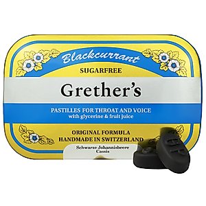 GRETHER'S Sugarfree Blackcurrant Pastilles Natural Remedy for Dry Mouth Relief - Soothing Throat & Healthy Voice - Gift for Singers - Gluten-Free - 1-Pack - 15 oz.