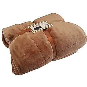 FASCIINO Super Soft Plush Velour Mink Borrego Blanket Throw Queen or Full Size Bed (Camel Brown)
