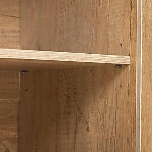 HESIEU Country Style Storage Cabinet with 2 Rattan Doors Natural Wood Sideboard Decorative Table Shoe Cabinet Office Cabinet with Metal Legs for Dining Room Kitchen Hallway Office