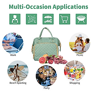 ZFLLJFC Lunch Bag for Women,Insulated Lunch Box Tote Bags with Wide-Open,Reusable Cooler Cute Lunch Boxes with Water Resistant for Work Office Travel and Picnic (Green)