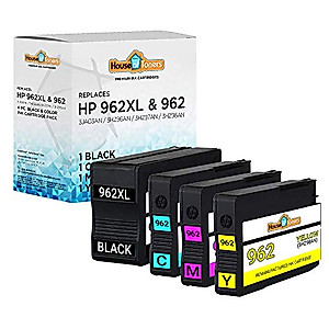 Houseoftoners Remanufactured Ink Cartridge Replacement for HP 962XL Black & 962 Cyan Magenta Yellow for OfficeJet Pro 9025 9020 9018 9015 9010 (1B/1C/1M/1Y, 4PK)